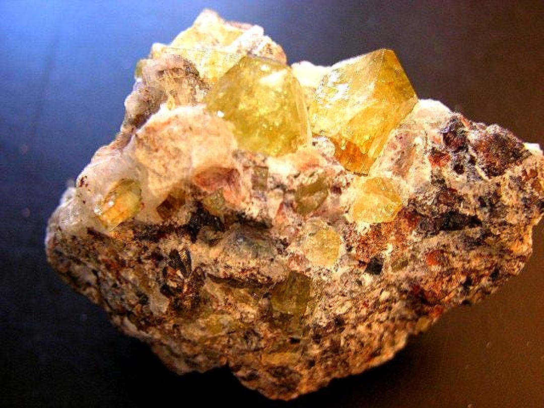 Yellow Apatite Crystals on Matrix Specimen Mexico 3.5x3 Inch 440 Gms A2 ...