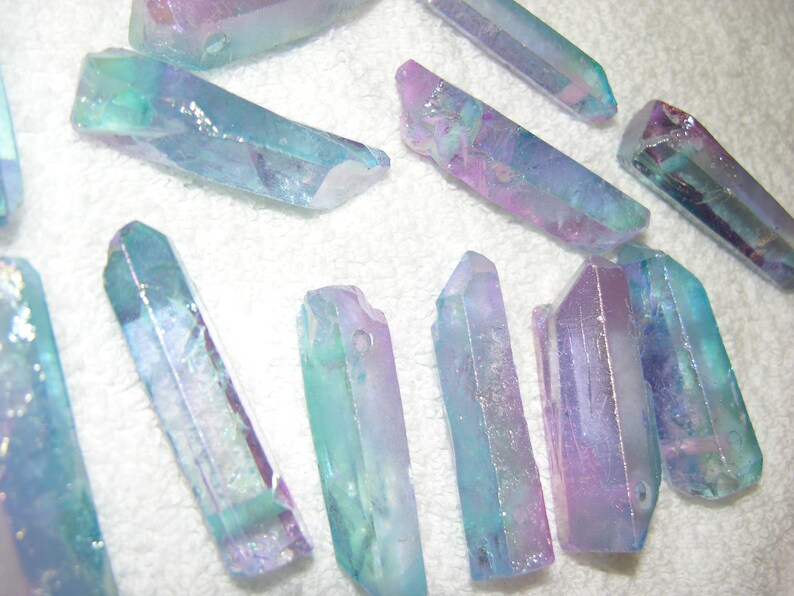 Tri-color Rainbow Angel Aura Terminated Quartz Crystal Drilled Larger ...