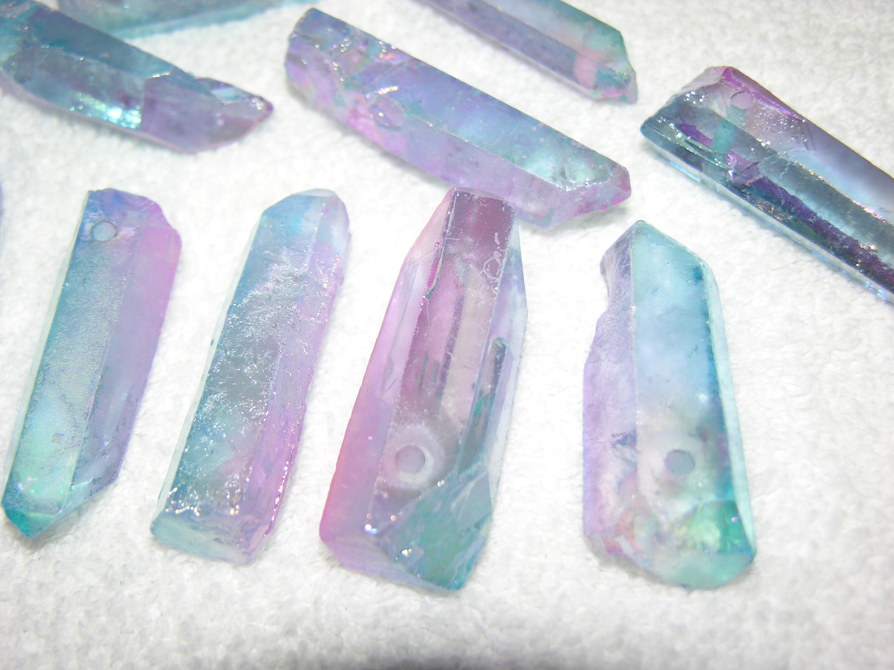 Tri-color Rainbow Angel Aura Terminated Quartz Crystal Drilled Larger ...