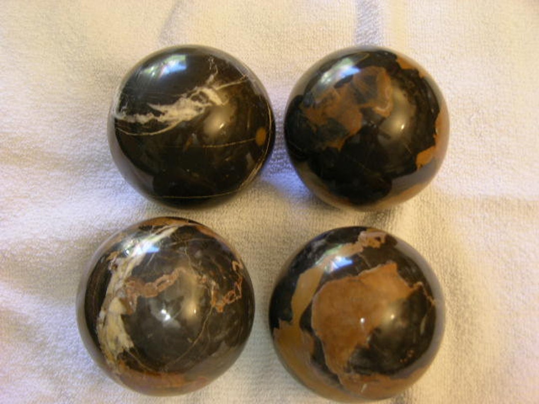 Black Brown Zebra Stone Spheres Hand Carved Polished 3 Inch 2 Spheres W ...