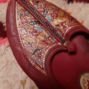 Rare Antique Hand Painted Persian Leather Ottoman Deep Red Gilt Aladdin ...