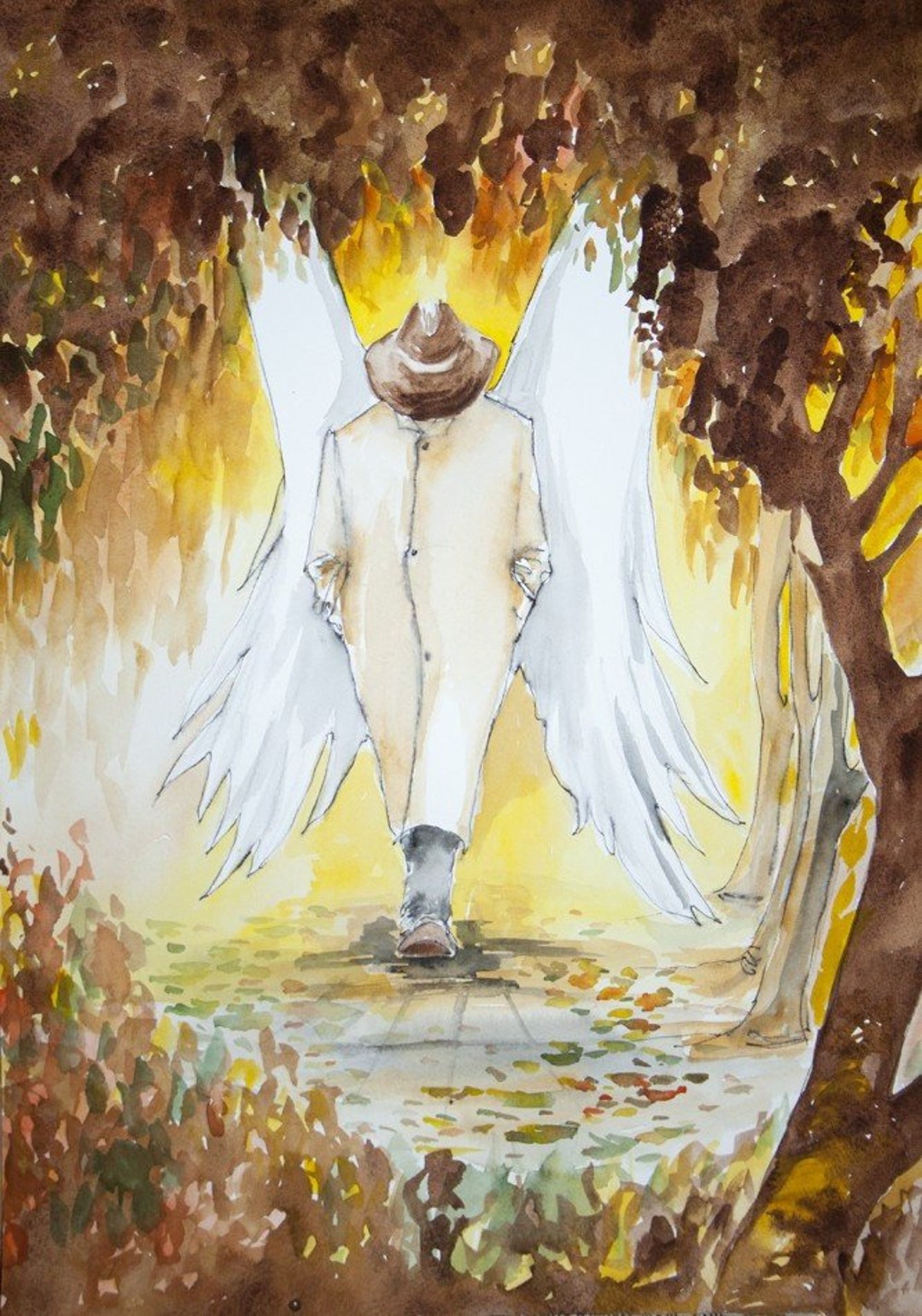 Autumn Angels Chadzają After Park-watercolor Artist Adriany Laube ...