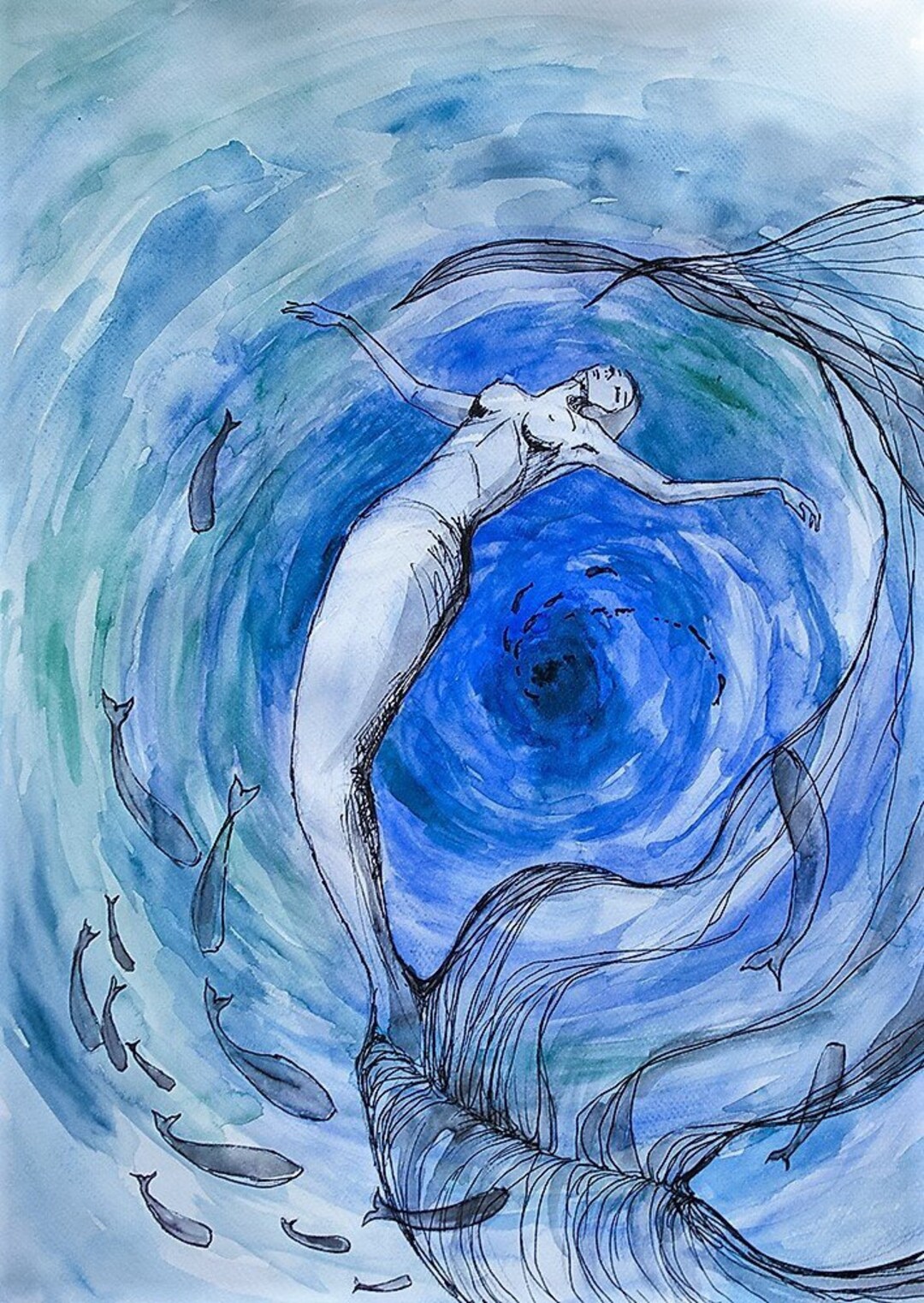 Shoal-watercolor With Added Feather Artist Adriany Laube-picture A3 ...