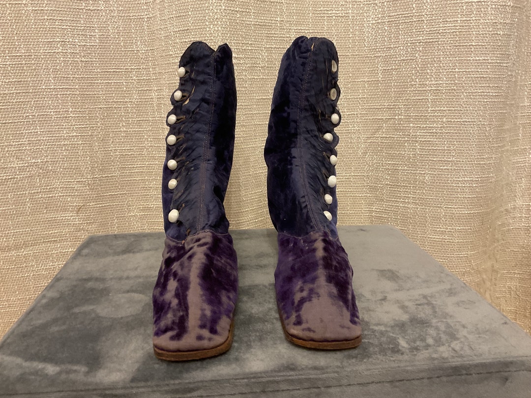 1850’s Antique Victorian Blue Velvet High Button Boots - Etsy