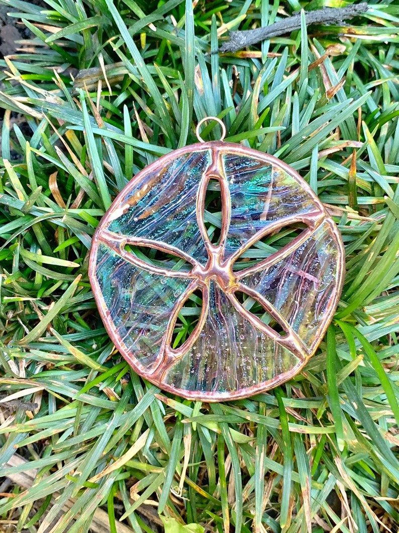 Iridescent Sand Dollar Stained Glass Suncatcher: Handmade Sealife Decor ...