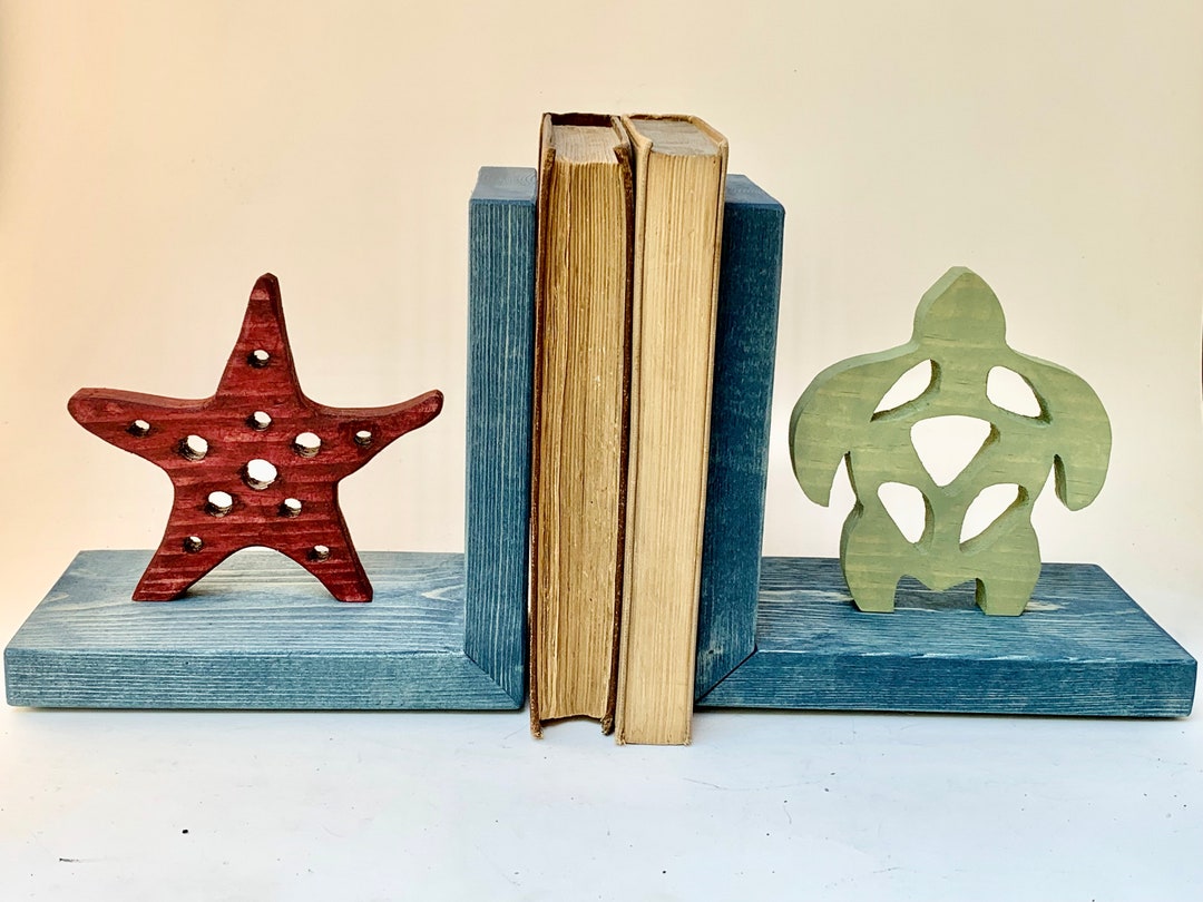 Handmade Wooden Turtle & Starfish Bookends: Beach House Decor - Etsy