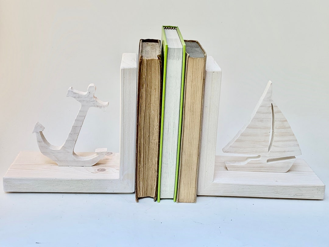 Boat Bookends White | Nautical Bookends | Boat and Anchor Bookend ...