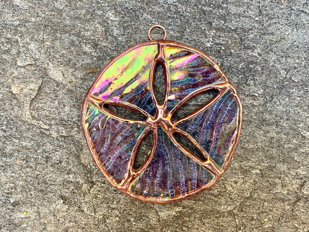 Iridescent Sand Dollar Stained Glass Suncatcher: Handmade Sealife Decor ...