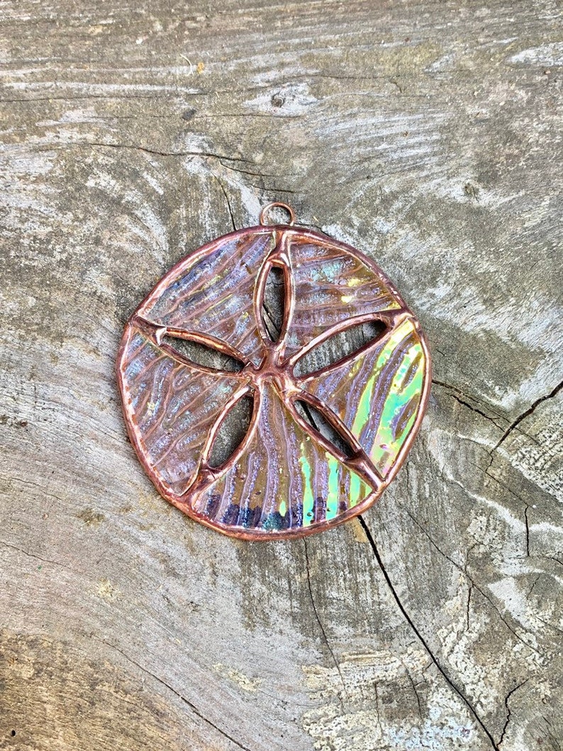 Iridescent Sand Dollar Stained Glass Suncatcher: Handmade Sealife Decor ...