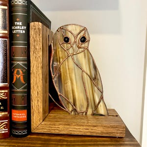 Owl Bookends | Owl Stained Glass | Barn Owl Art | Grey Owl Book Gift ...