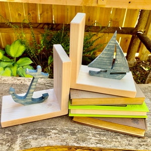 Boat Bookends White and Navy | Nautical Bookends | Boat and Anchor ...