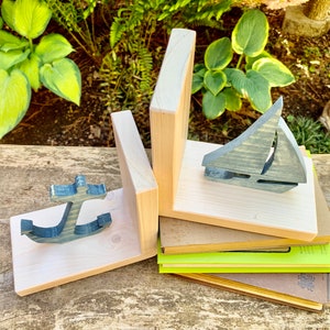 Boat Bookends White and Navy | Nautical Bookends | Boat and Anchor ...