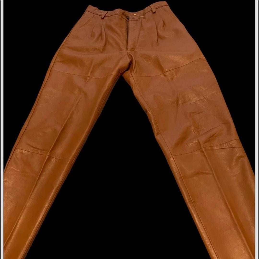 BAGAZIO Leather Vintage Camel Color Pants 34 X33 Un Hemmed for - Etsy