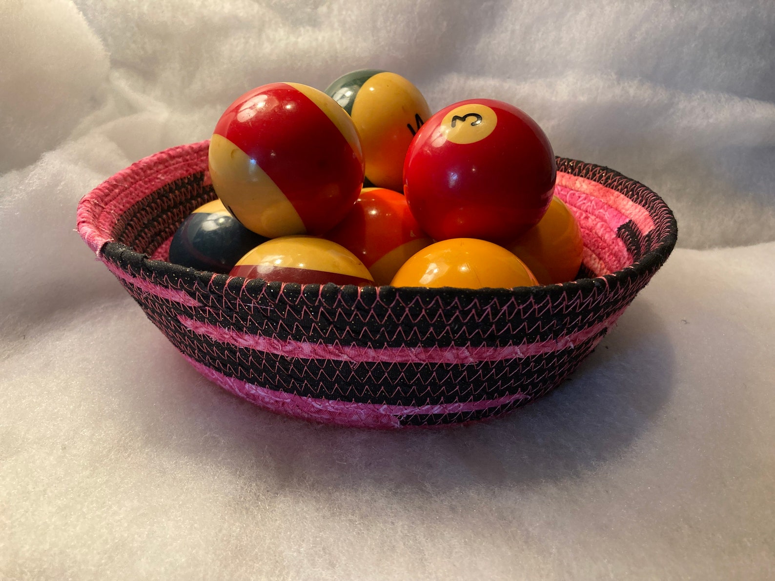 Extra Large Sparkle Fabric Bowl: Pink & Black Coiled Rope Basket - Etsy