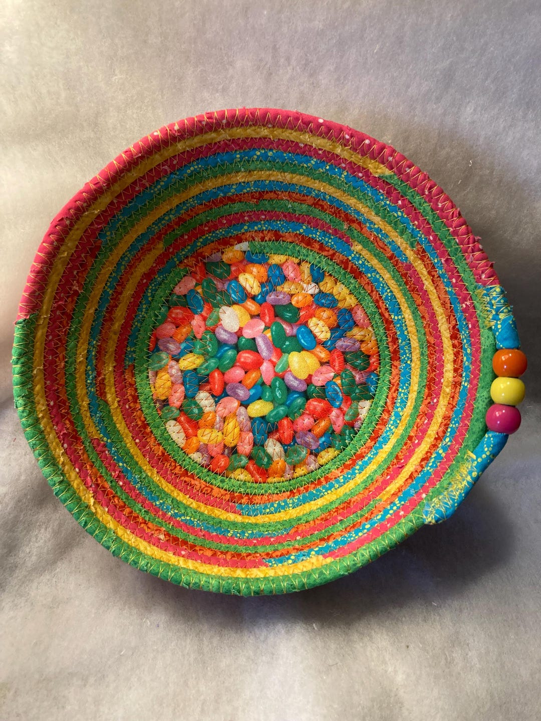 Bright Colored Easter, Large Fabric Bowl, Candy Rope Bowl, Coiled Rope ...