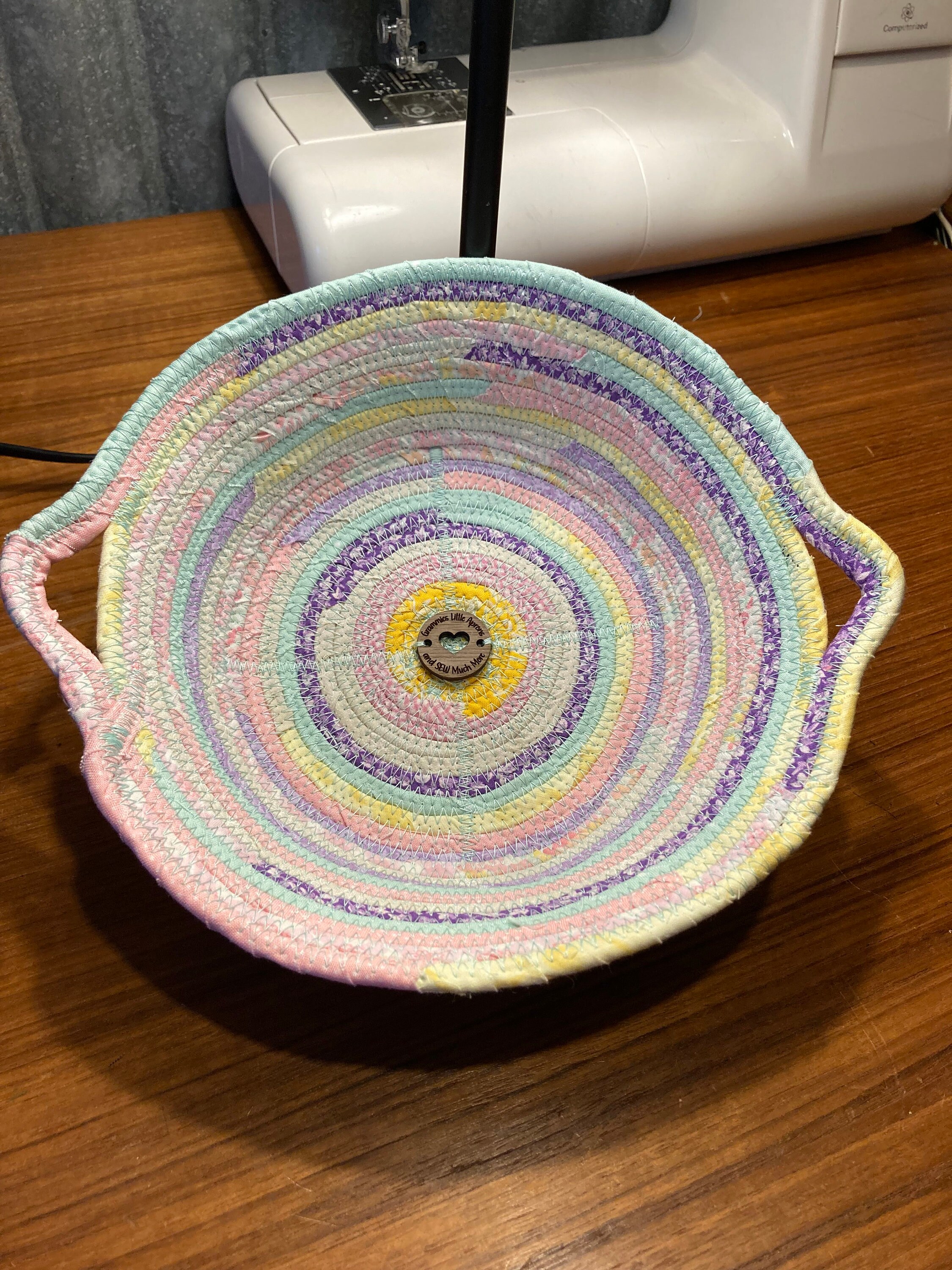 Medium Pastel Fabric Bowl With Handles Added, Fabric Basket, Rope Bowl ...