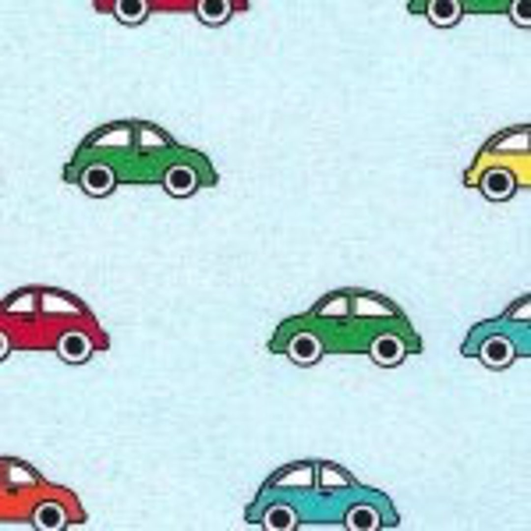 Car Print Fabric on Blue by Fabric Finders - Etsy