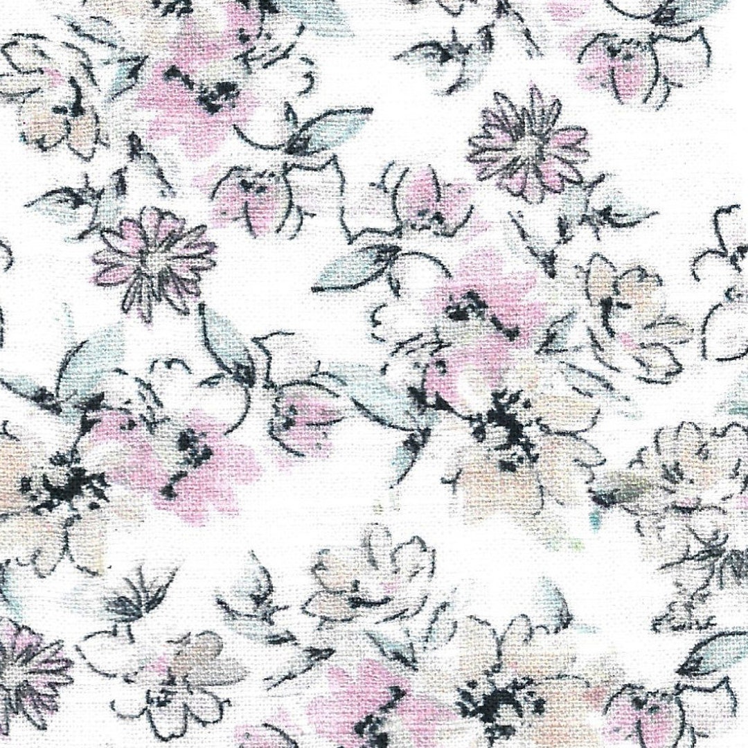 Pink and Green Floral Cambric (linen Look and Feel) Fabric by Fabric ...
