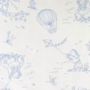 Children, Kites, and Hot Air Balloons Toile Fabric Blue and White by ...