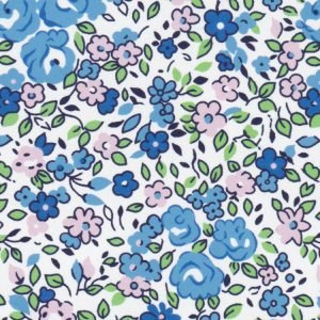 Blue and Pink Floral Fabric by Fabric Finders - Etsy