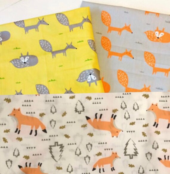 160cm width Fox print fabric 100% cotton fabric yellow/grey | Etsy
