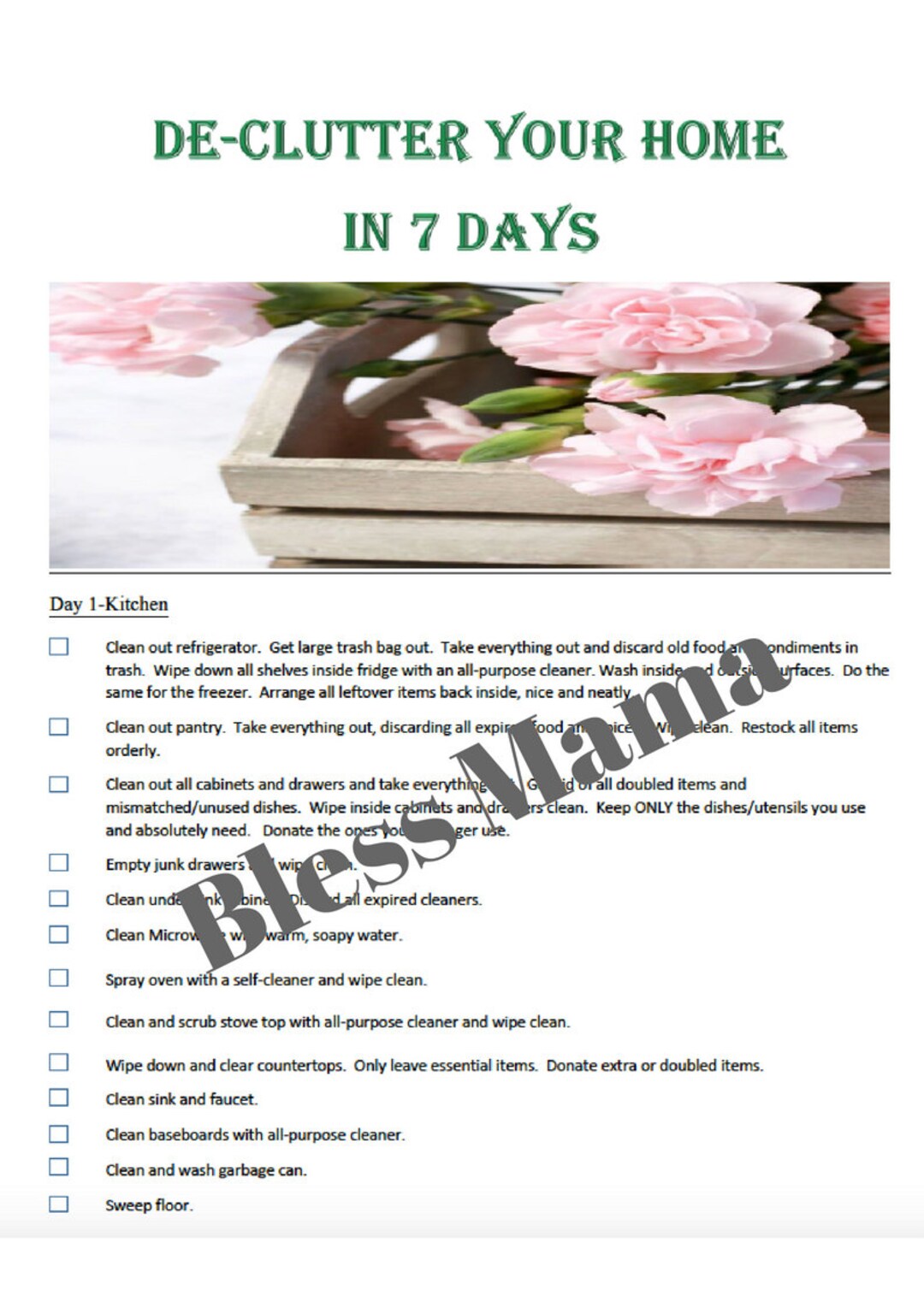 Declutter Your Home in 7 Days Checklist, Organize Your Home, Declutter ...