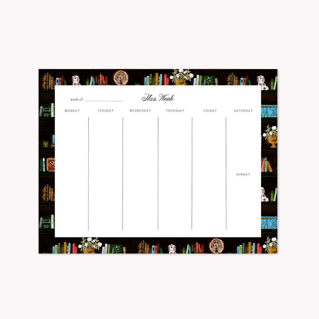 Weekly Planner - Classic Books Week Notepad, Bookshelves Planner, Cute ...
