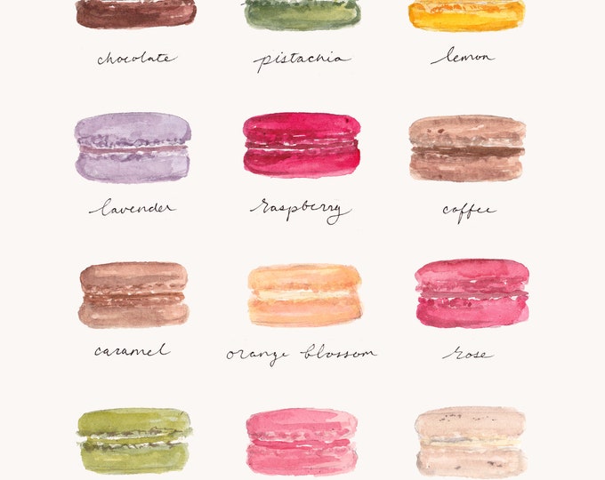 Art Print - Macarons Flavor Chart, Macaroons Flavor Chart, Kitchen Art ...