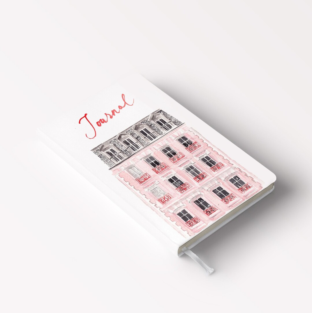 Hardcover Journal - Parisian House, Pink House, Pink Townhouse, Paris ...
