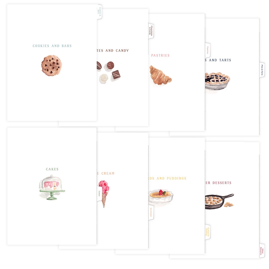 Dessert Tab Dividers for Recipe Binder - Desserts, 8 Categories, Cute ...