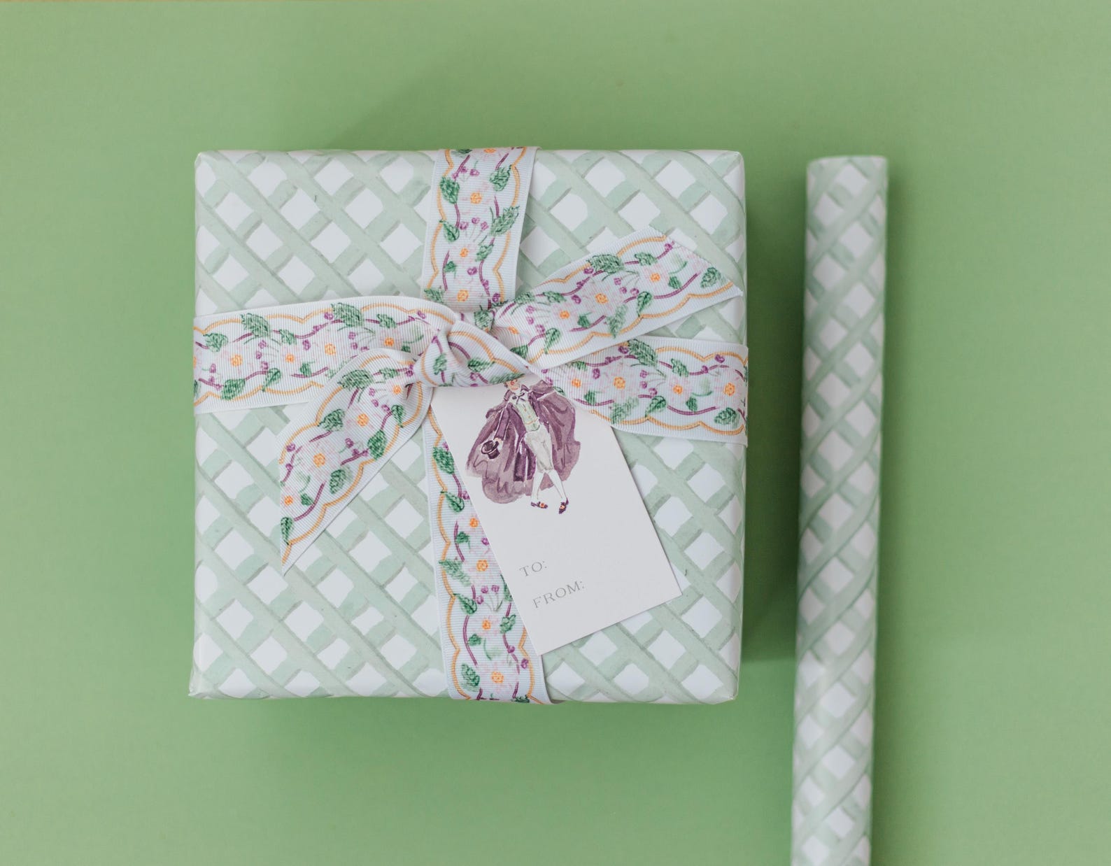 Christmas Wrapping Paper - Lattice Gift Wrap, Green Trellis Holiday ...