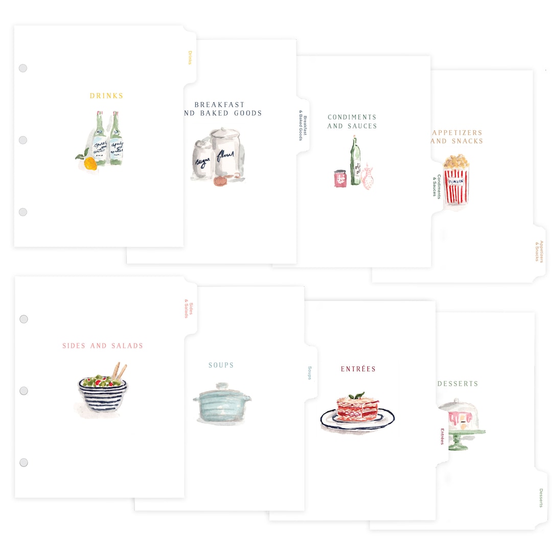 MINI Tab Dividers for Recipe Binder - 8 Categories, Cute Tab Dividers ...