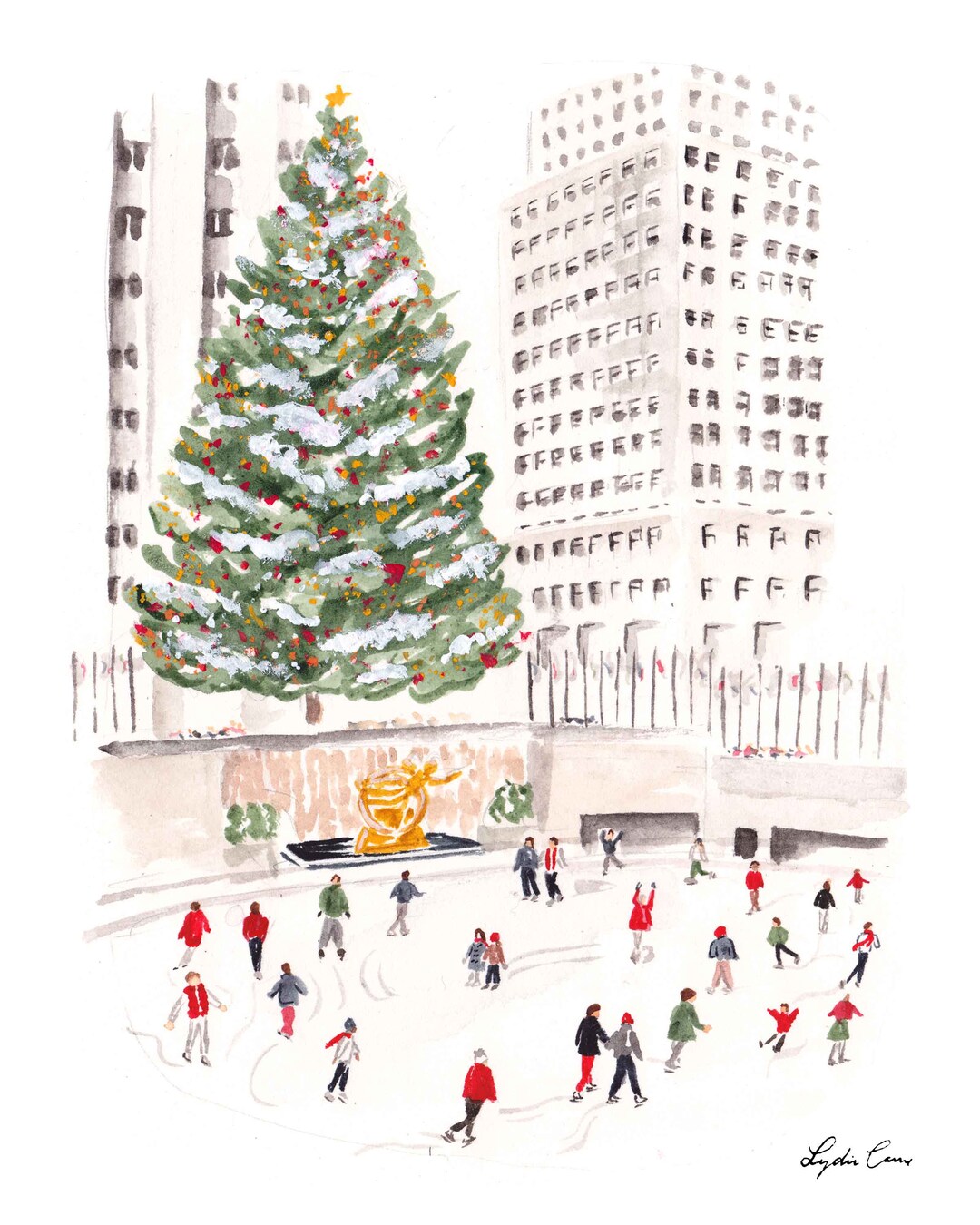 Art Print - Christmas in New York, Rockefeller Center, Ice Skating Art ...