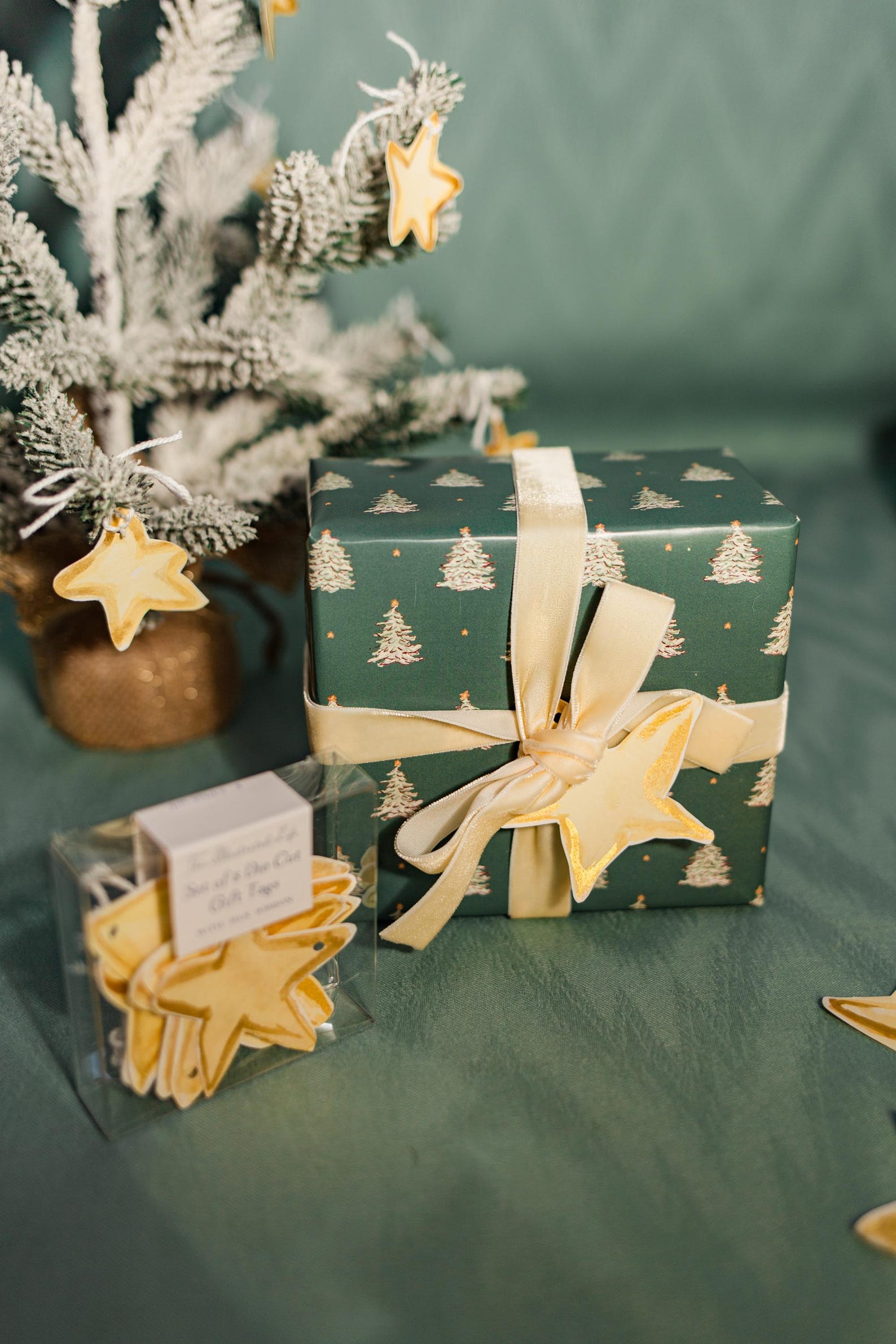 Christmas Wrapping Paper Sheets - Pine Tree Block Print, Stars Block ...