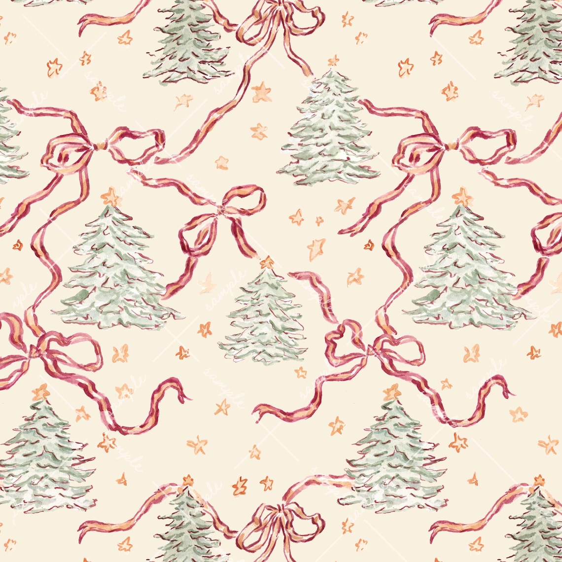 Christmas Wrapping Paper Sheets - Christmas Trees and Bows, Coquette ...