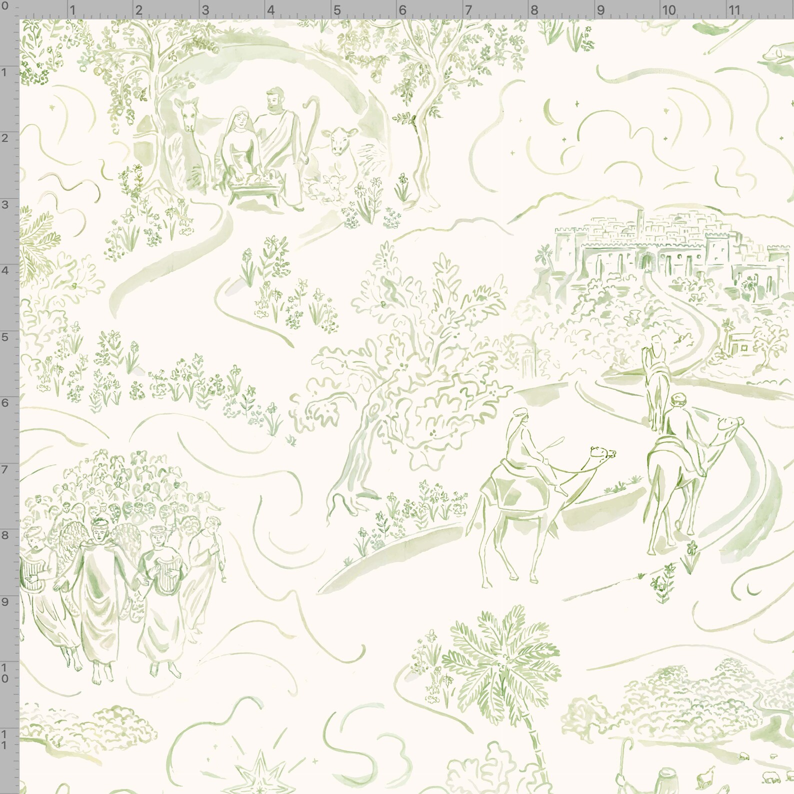 Christmas Wrapping Paper - Nativity Toile, Holiday Gift Wrap ...