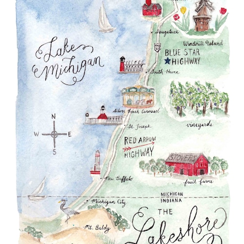Lake Michigan Lighthouses Map - Etsy