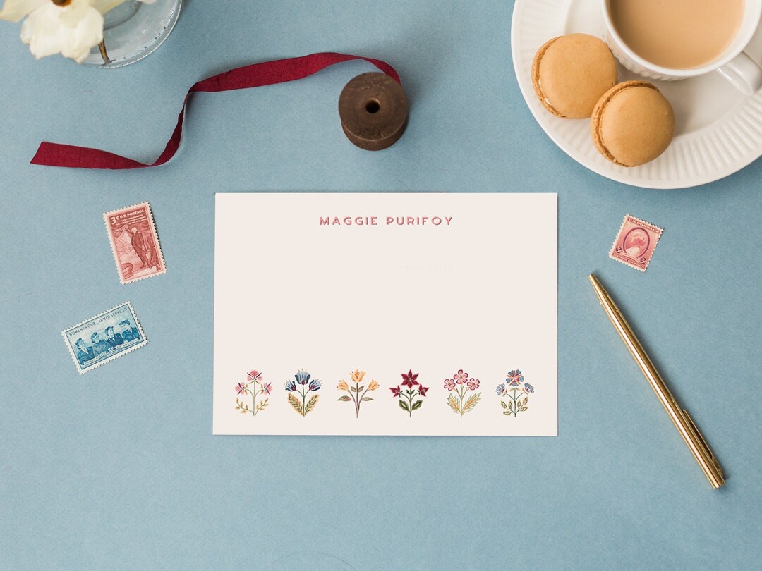 Personalized Stationery - Block Print, Customized Card, Flat Notecards ...