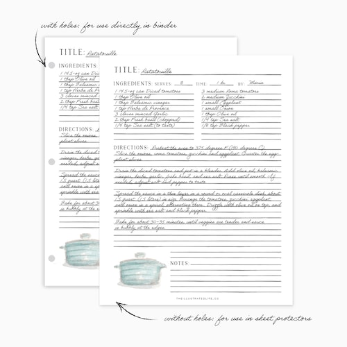 Recipe Binder Filler Paper Recipe Binder Pages Full Size - Etsy