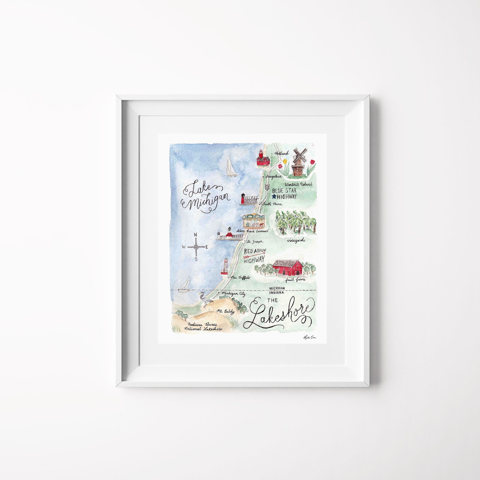 Lake Michigan Map Art Print - Lake Michigan Art, Michigan Art Print ...