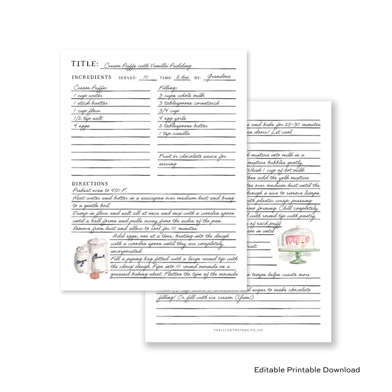Cute Recipe Blank Pdf - Etsy