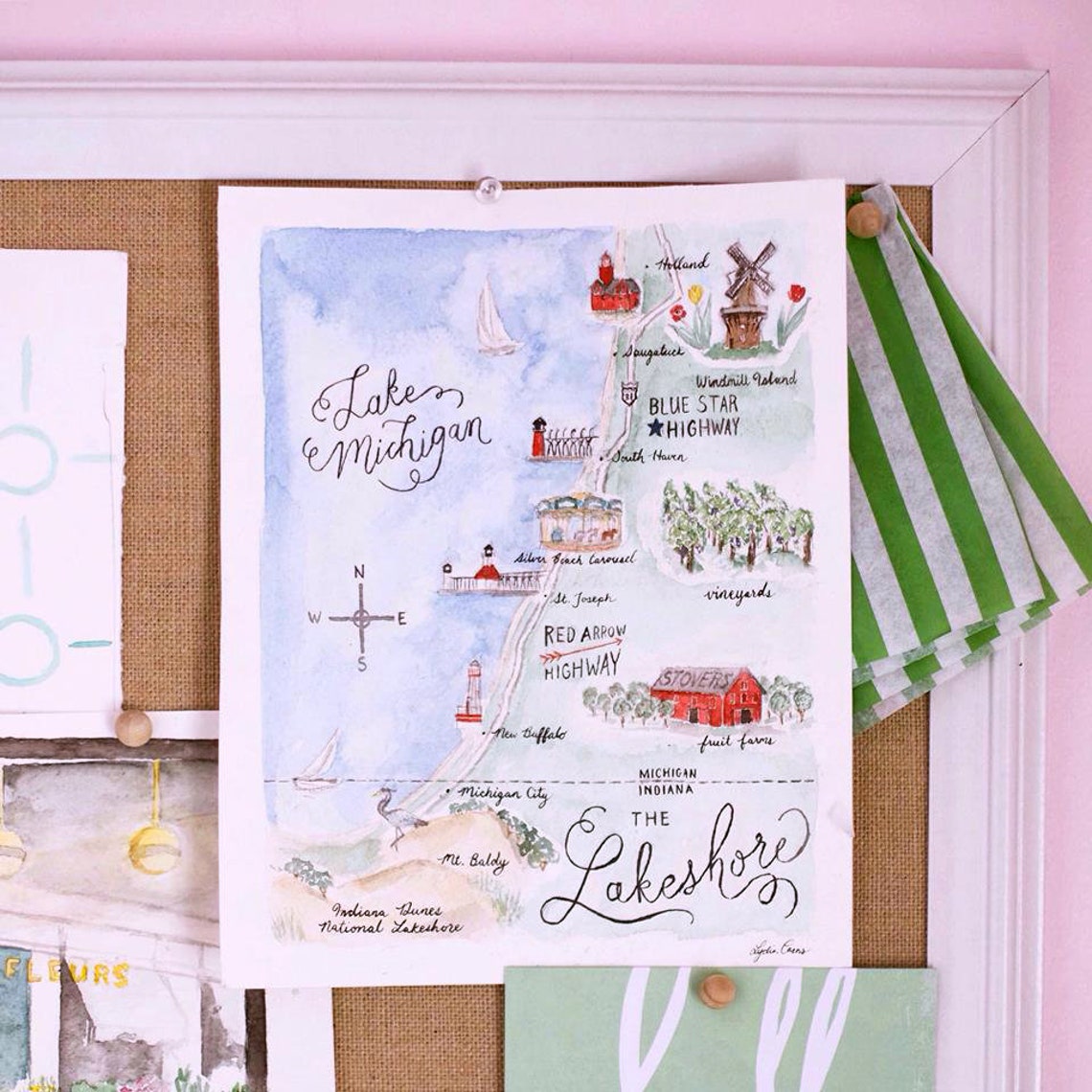 Lake Michigan Map Art Print - Lake Michigan Art, Michigan Art Print ...