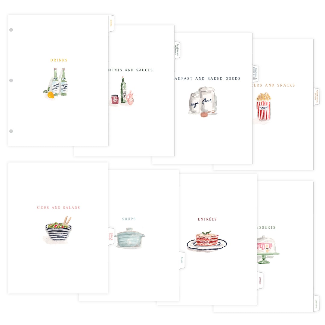 Tab Dividers for Recipe Binder - 8 Categories, Cute Tab Dividers, Fits ...