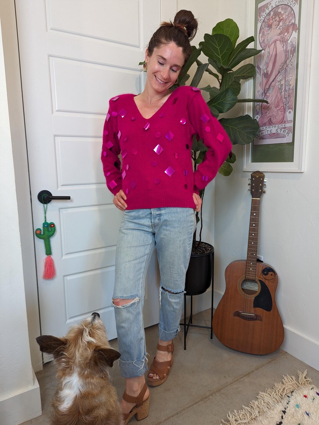 IB Diffusion Hot Pink Sweater | Vintage 1980s | Sequins | Silk Nylon ...