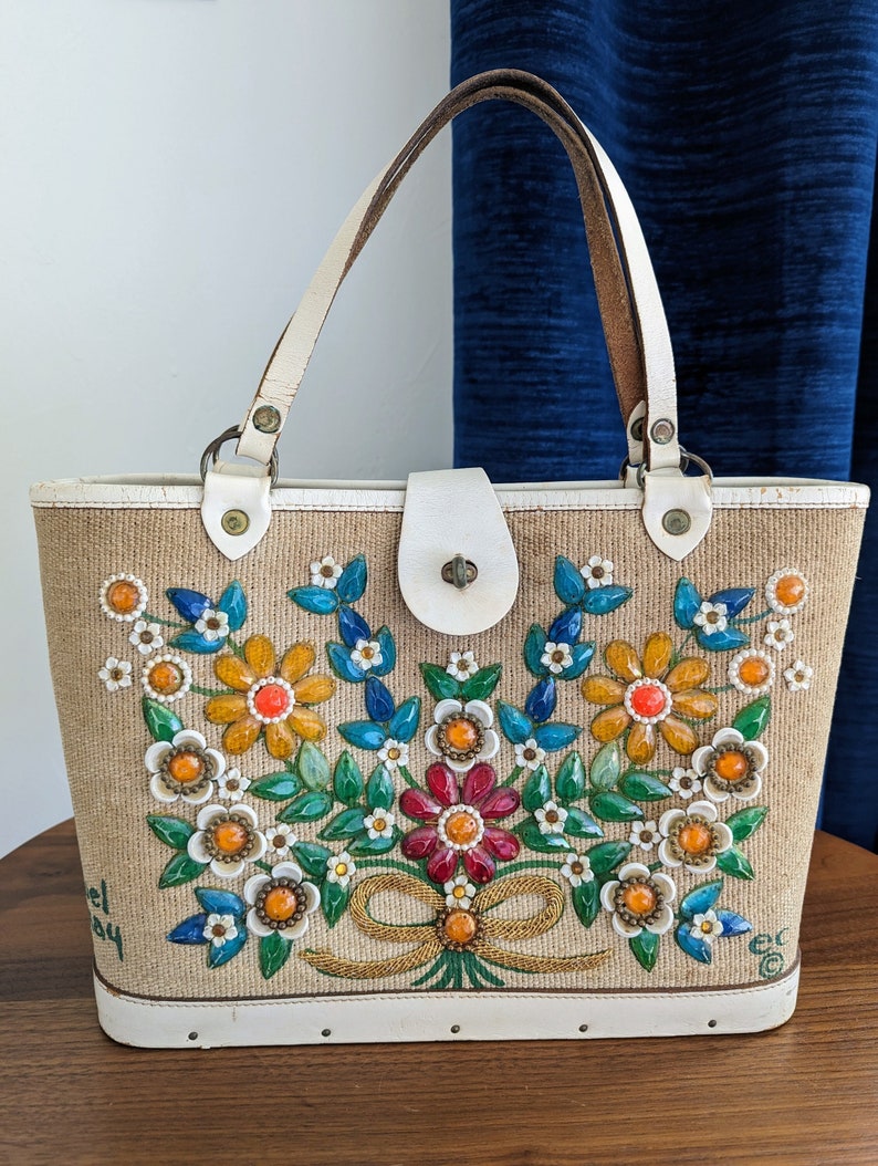 Vintage 1960s Enid Collins of Texas Purse Jewel Bokay Purse 60s Burlap ...
