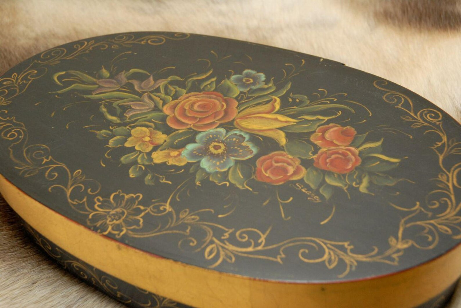 Cheese Box Vintage Box Toll Painted Cheese Box Floral Box | Etsy