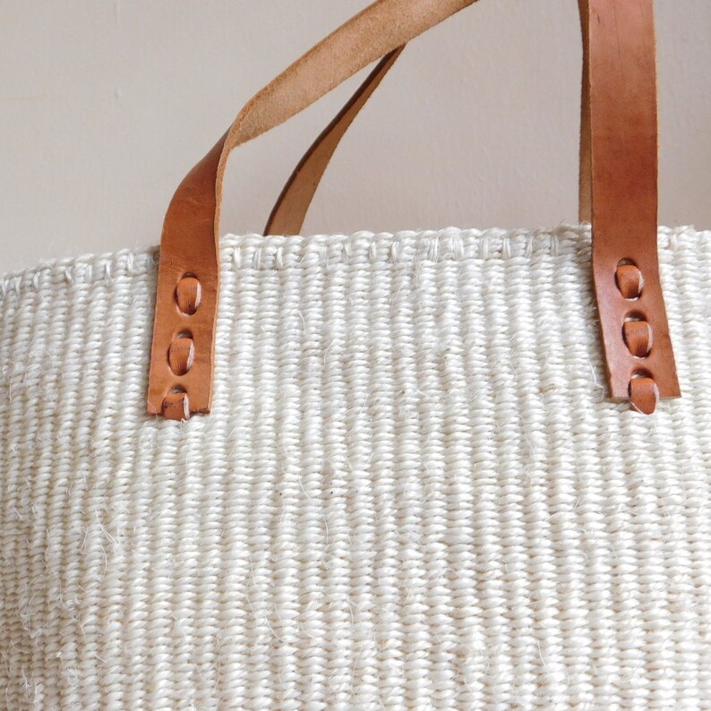 WHITE Handmade Sisal Tote Bag with a Brown Tassel. | Etsy