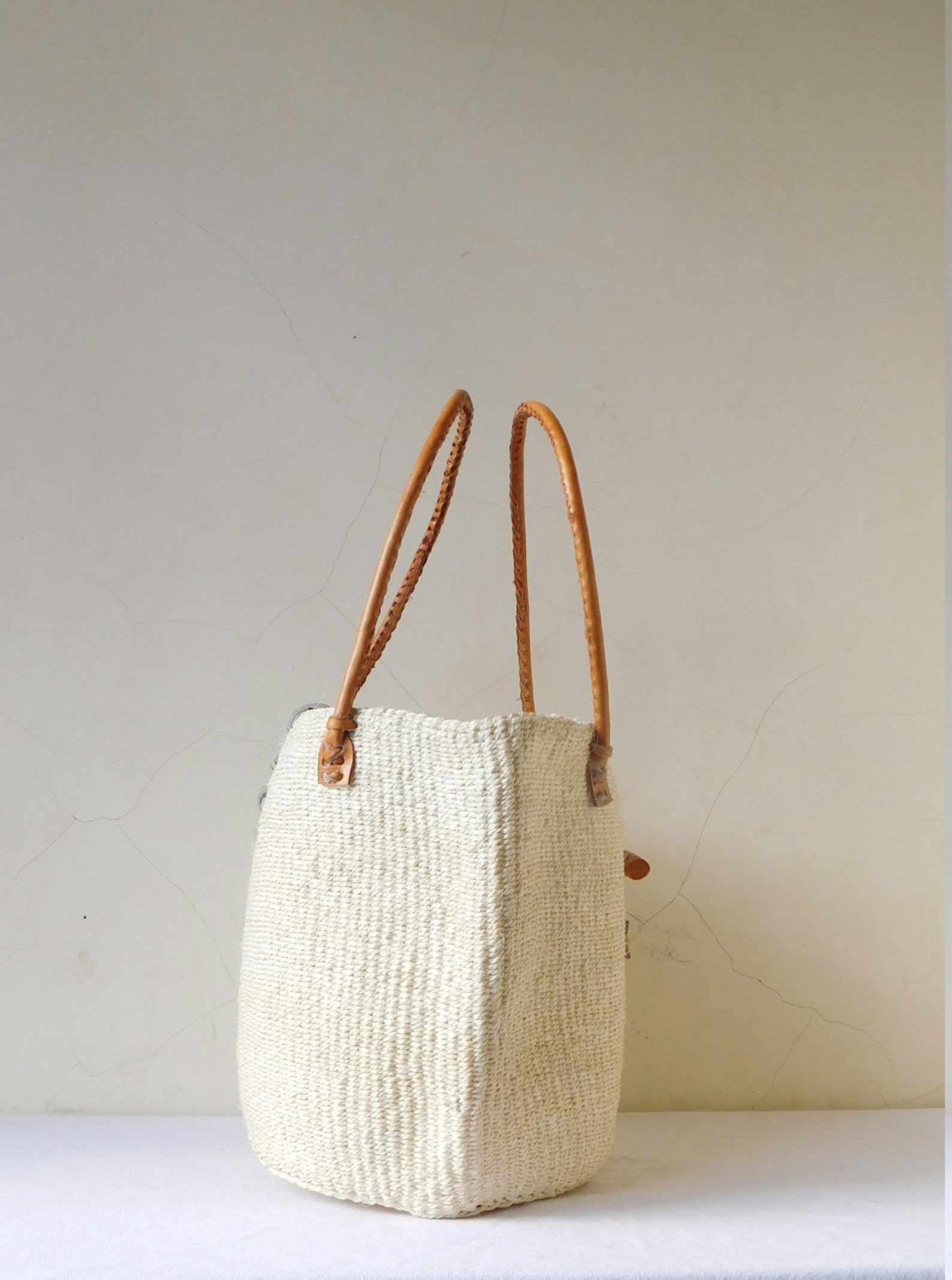 Handwoven White Sisal Tote Bag Africa Basket Bag With Leather - Etsy