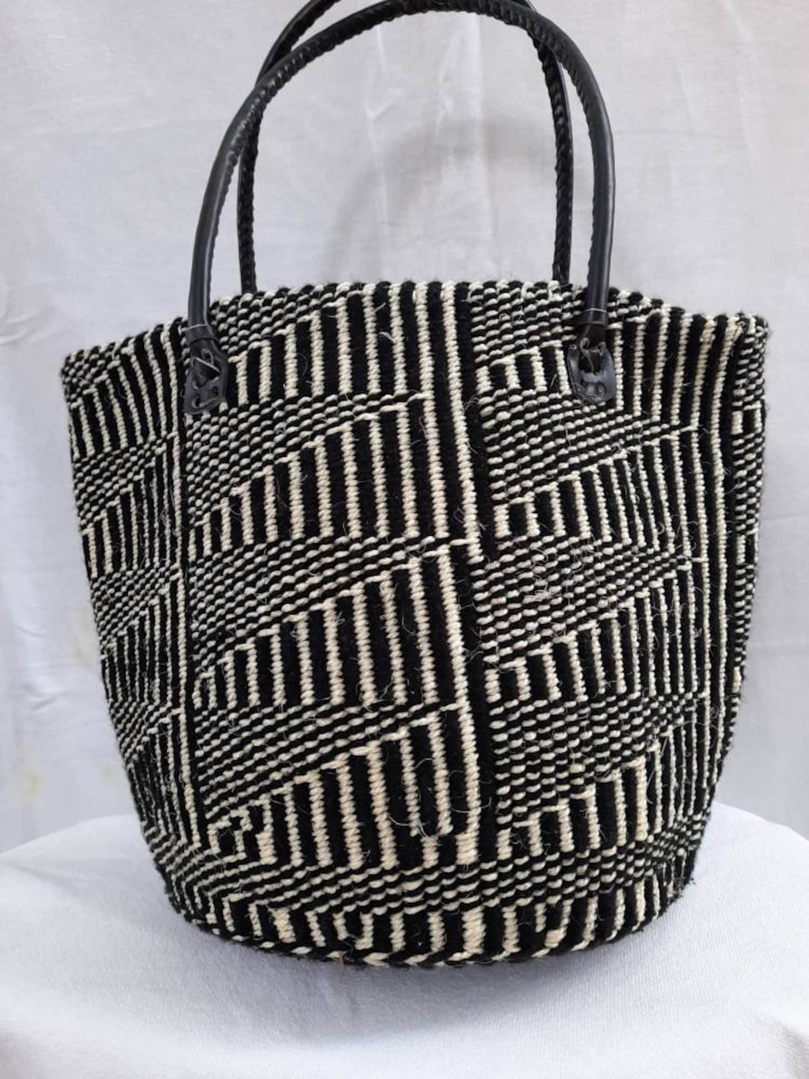 Handwoven Black Wool and Sisal Stripe Tote Bag - Etsy