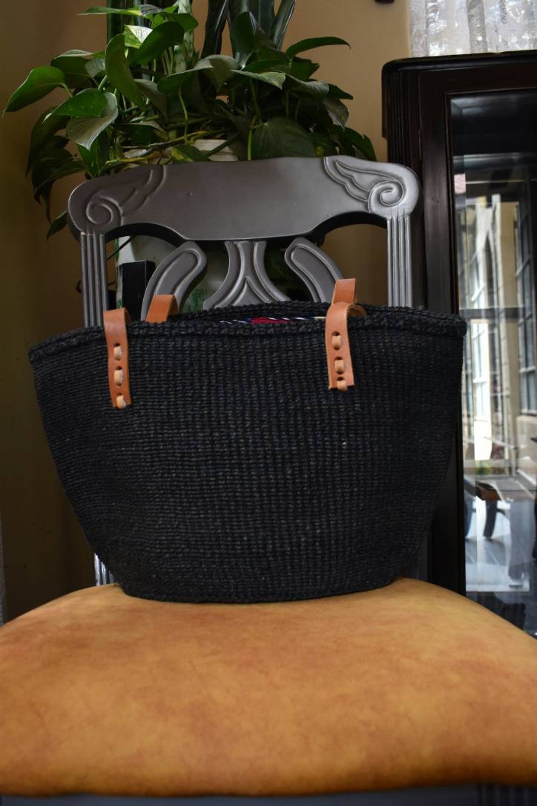 Black, Handwoven Sisal Kiondoo Tote Bag/basket - Etsy
